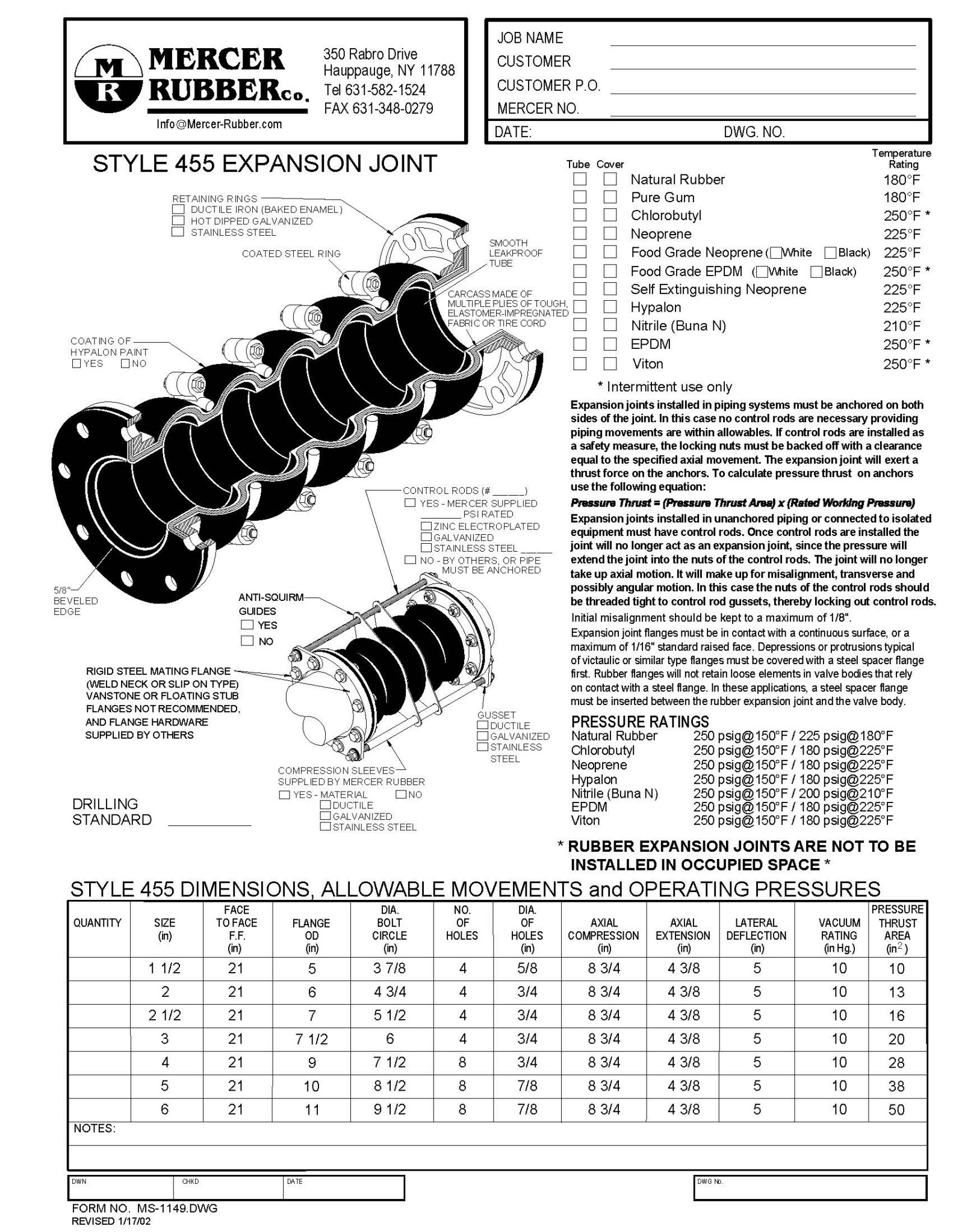 Style 455 - Submittal | Mercer Rubber