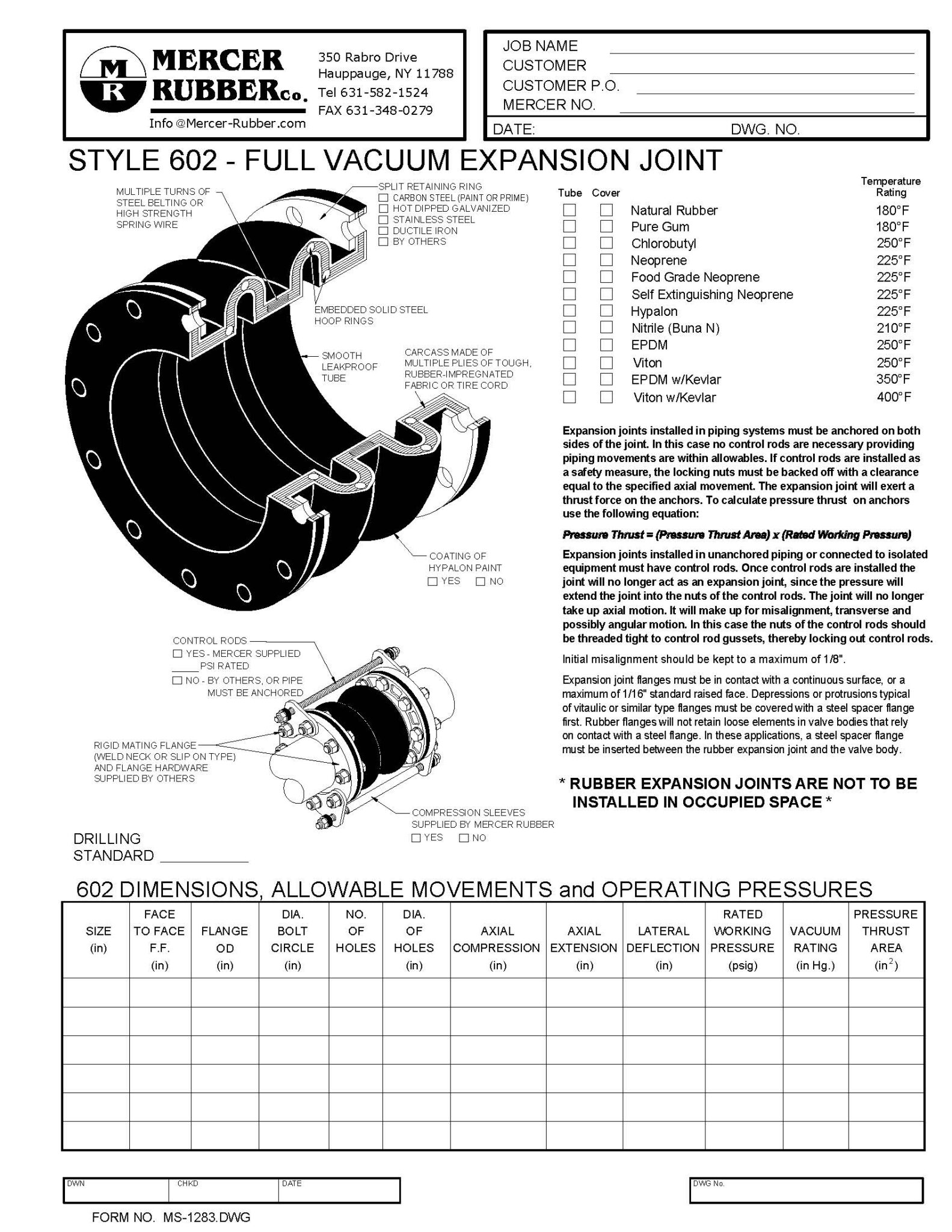 Style 602 - Submittal | Mercer Rubber