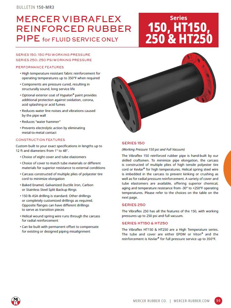5.1 Mercer Vibraflex Reinforced Rubber Pipe - Series 150, HT150, 250, HT250 | Mercer Rubber