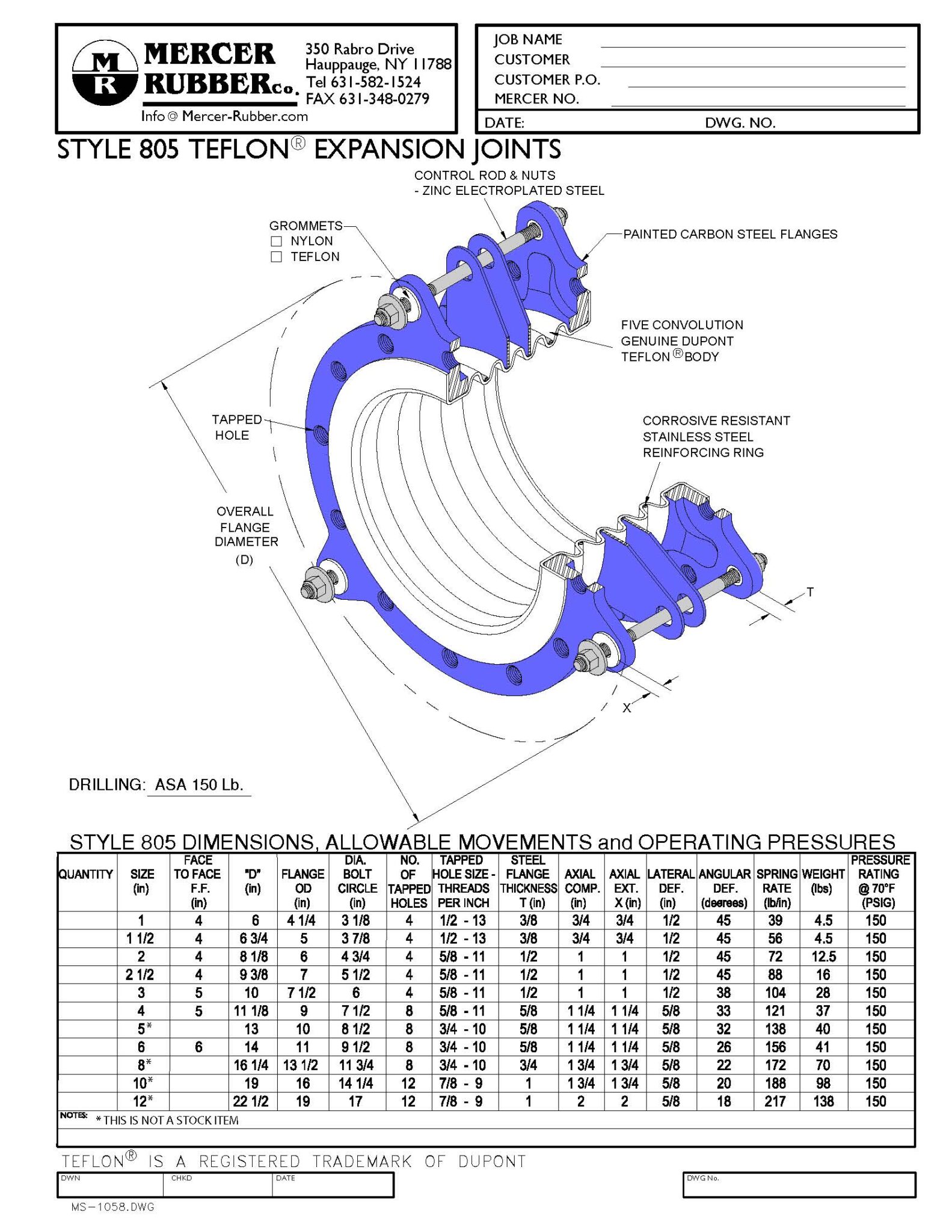 Style 805 - Submittal | Mercer Rubber