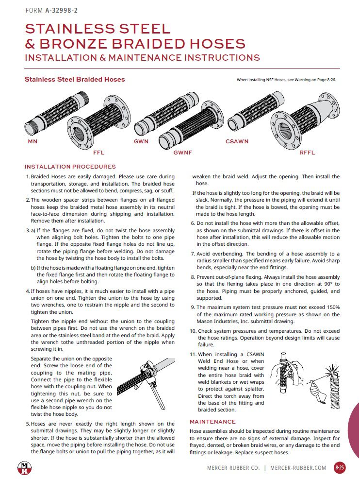Install Procedures - Flexible Hoses | Mercer Rubber