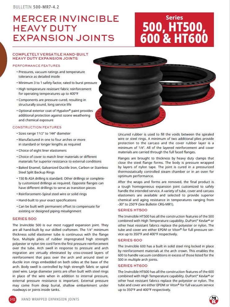 Mercer Invincible Heavy Duty Expansion Joints - Series 500, HT500, 600 ...