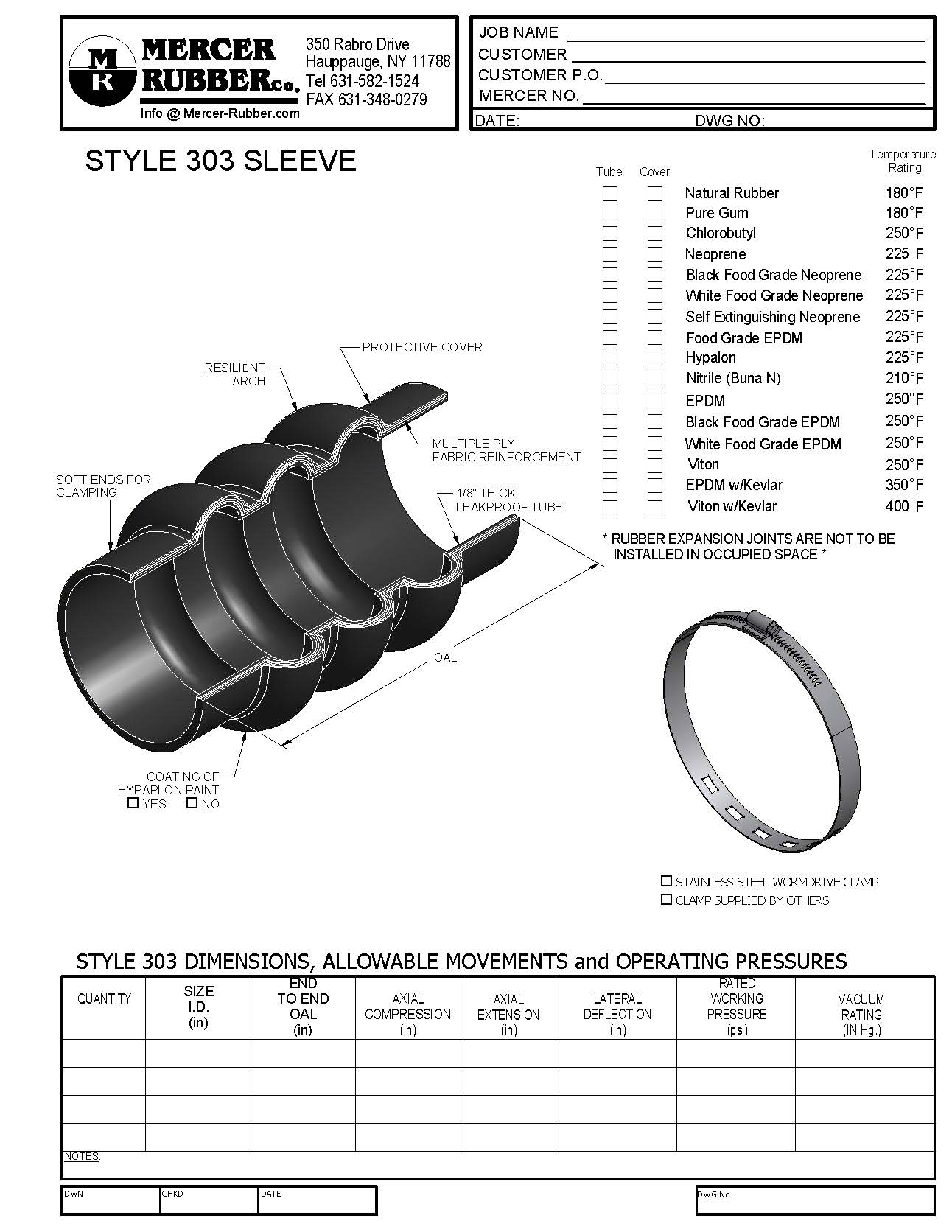Style 303 - Submittal | Mercer Rubber