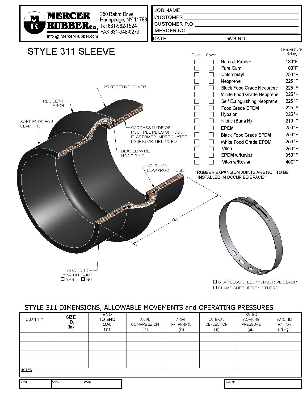 Style 311 - Submittal | Mercer Rubber