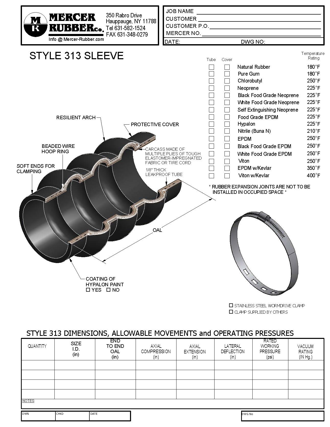 Style 313 - Submittal | Mercer Rubber