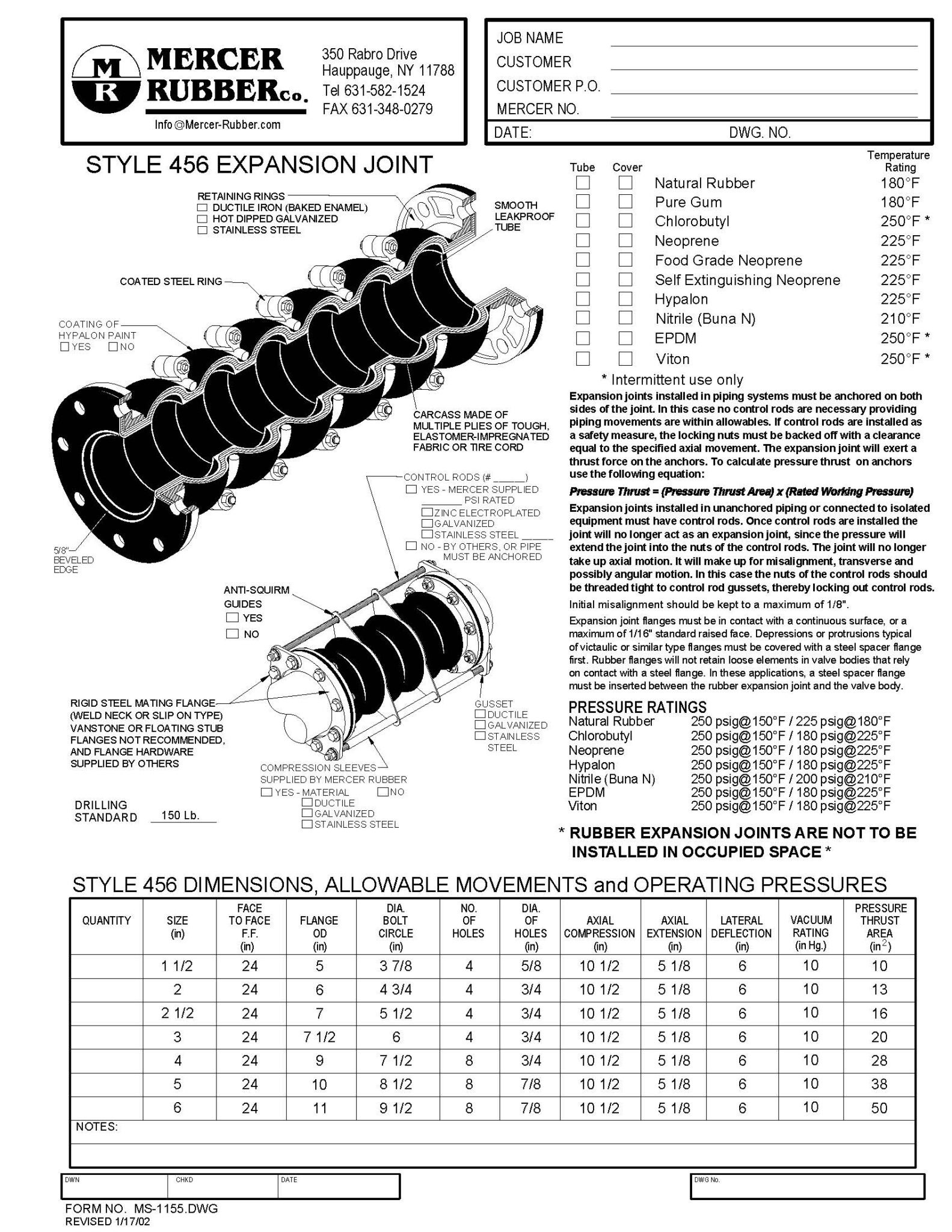 Style 456 - Submittal | Mercer Rubber