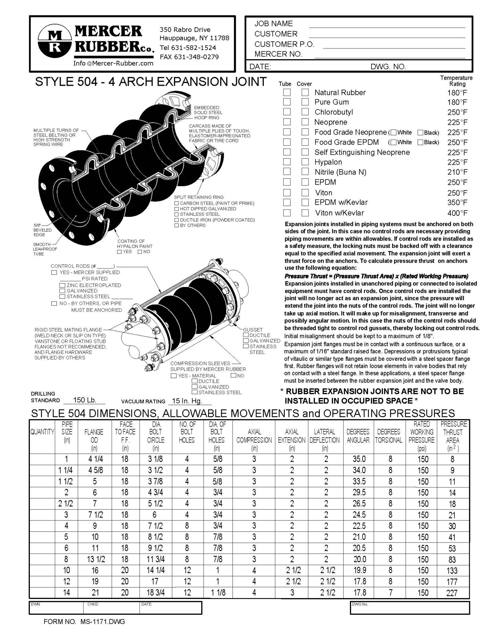 Style 504 - Submittal | Mercer Rubber