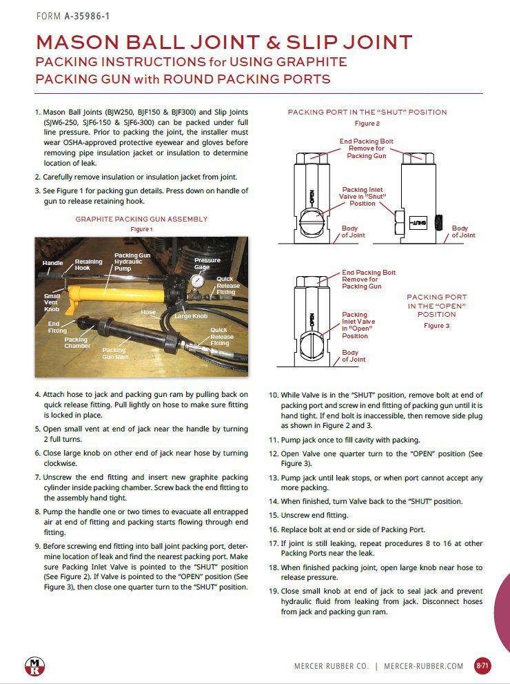 8.13 Mason Ball Joints and Slip Joint - Packing Instructions for using ...