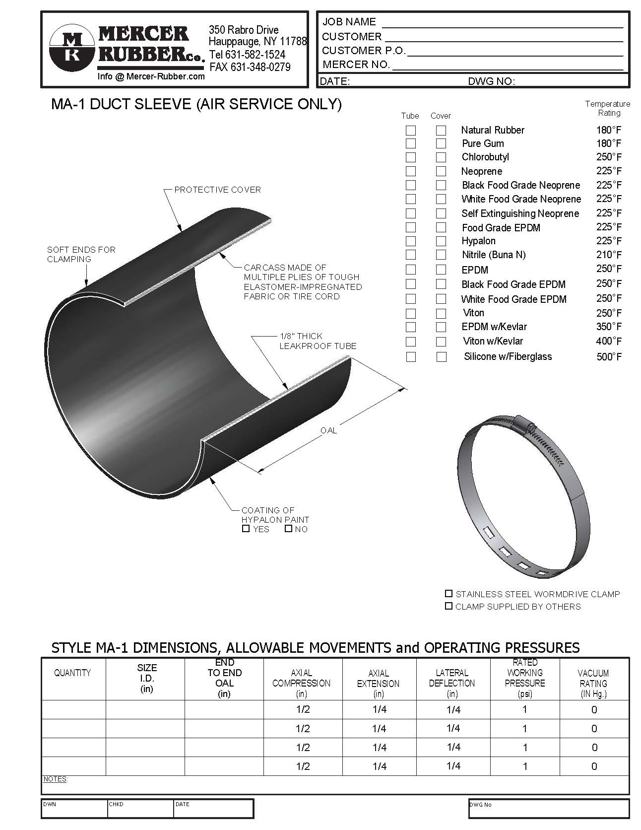 Style MA-1 - Submittal | Mercer Rubber