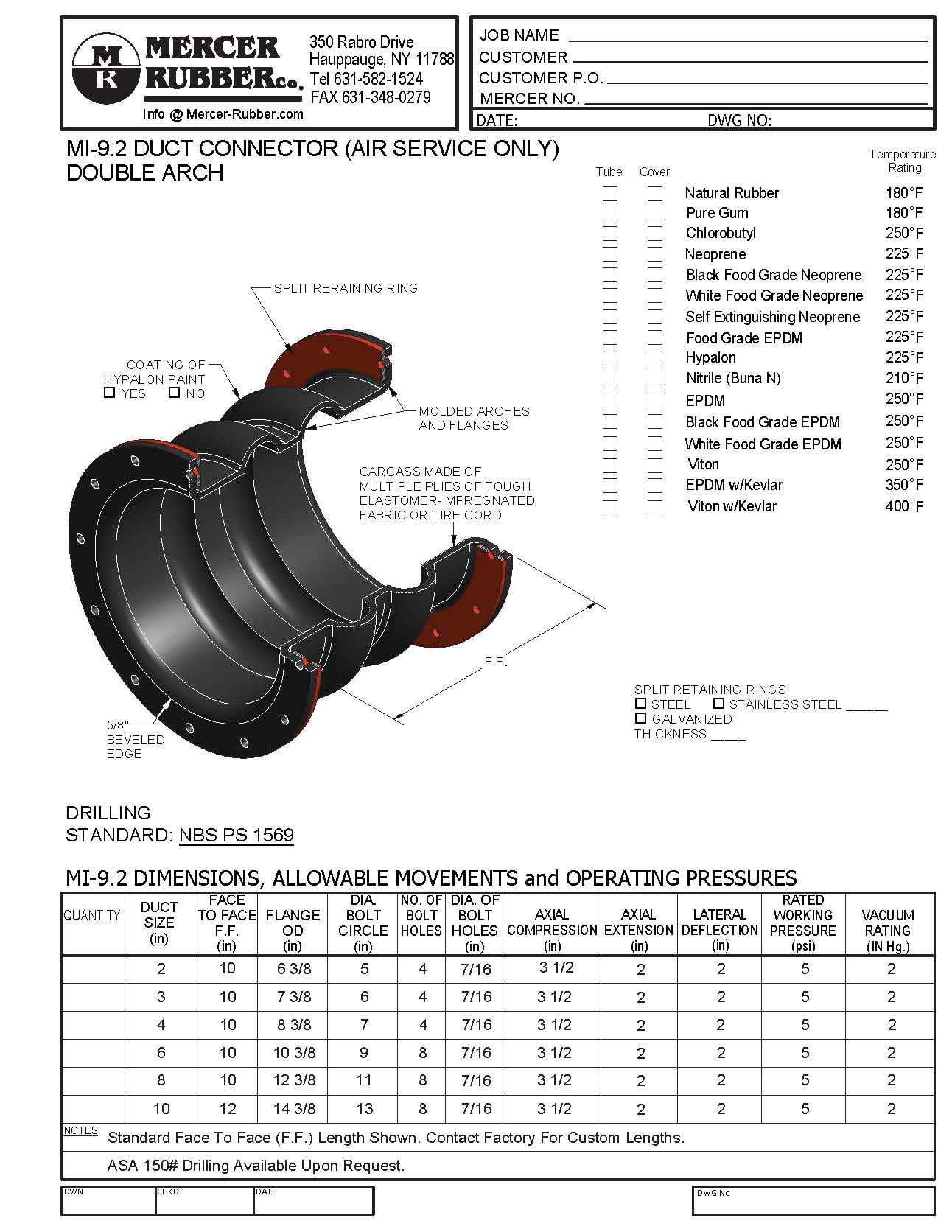 Style MI-9-2 - Submittal | Mercer Rubber