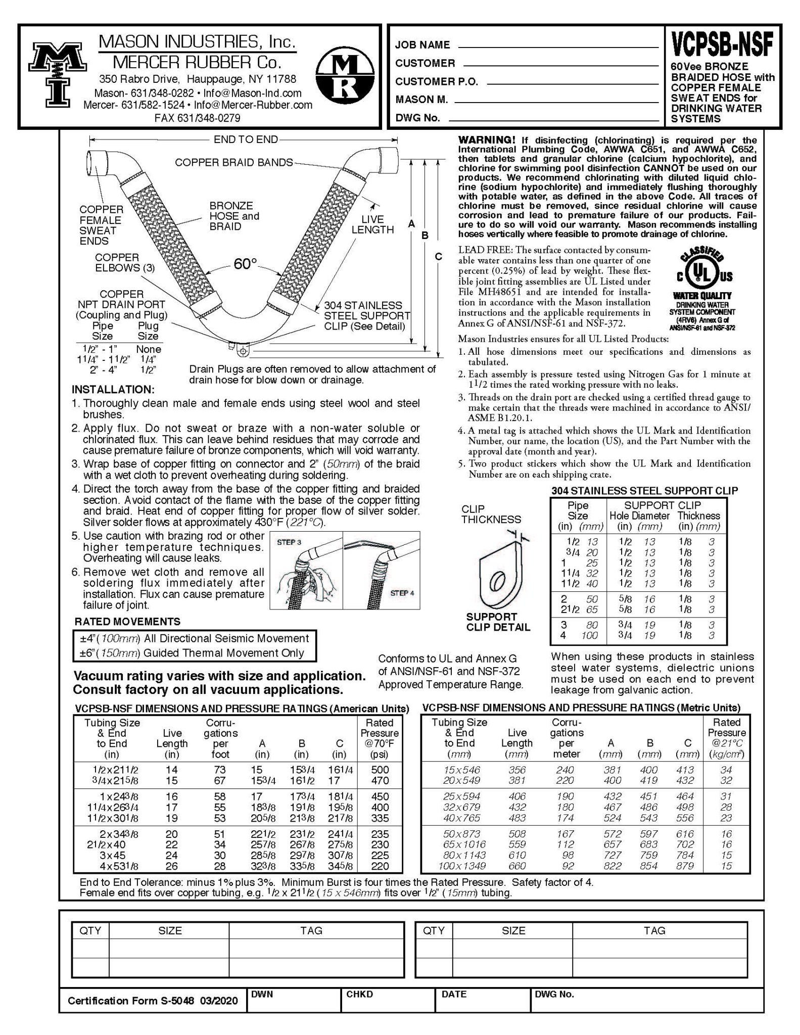 Style VCPSB-NSF - Submittal | Mercer Rubber